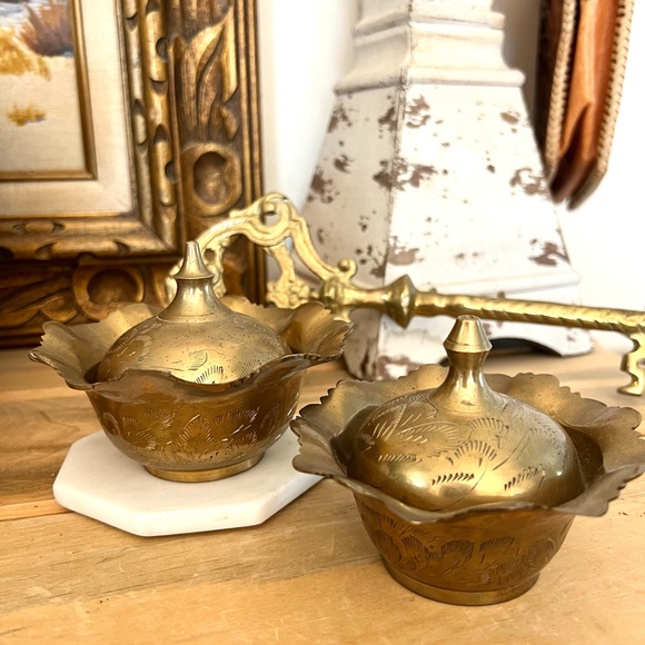 Accents | Vintage Brass Incense Trinket Bowl With Lid Ornate Etched ...